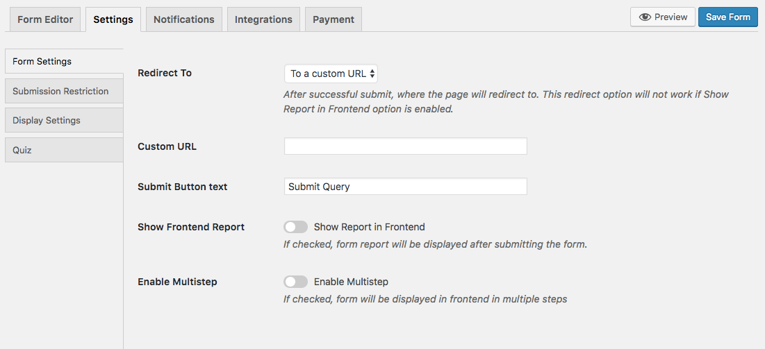 Form Settings | weForms Pro