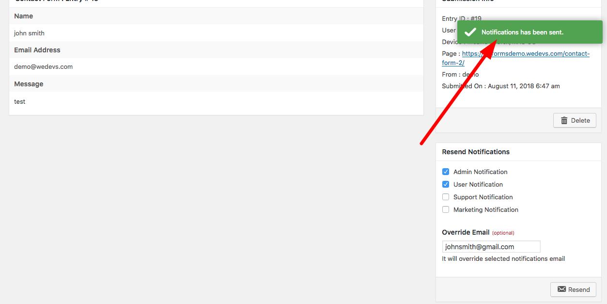 Resend Form Notifications From Previous Submissions | weForms Pro