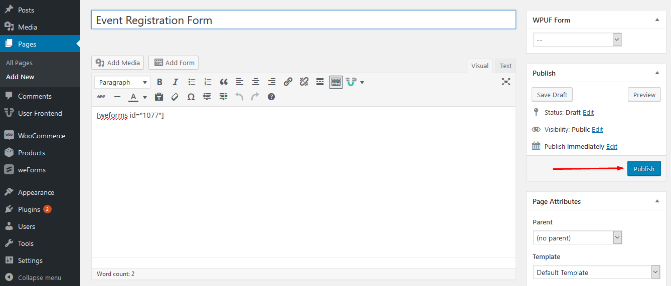 Adding forms to page/post | weForms Pro