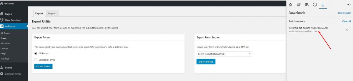 How to Export Forms to CSV File | weForms Pro