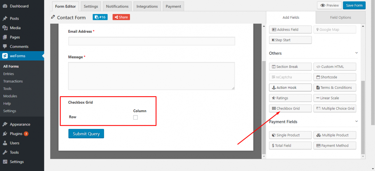 Checkbox Grid | weForms Pro