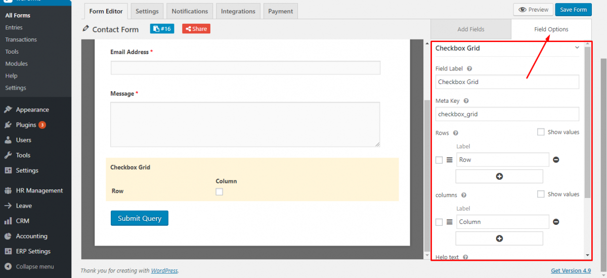 Checkbox Grid | weForms Pro