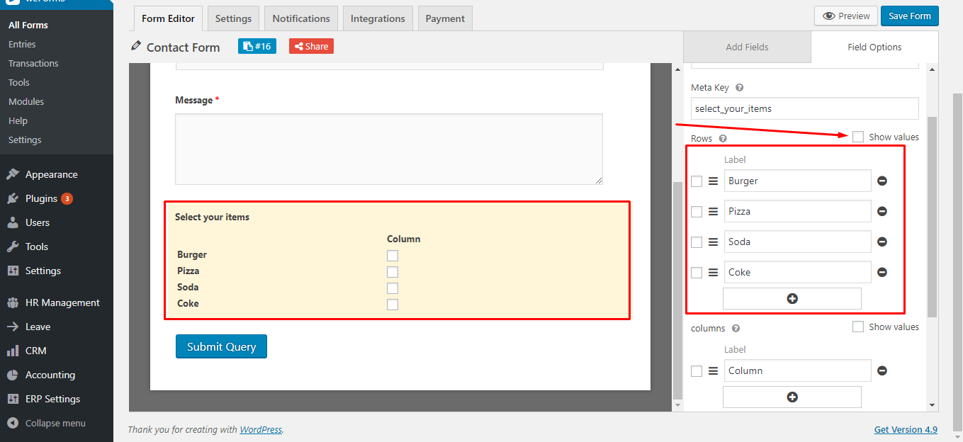 Checkbox Grid | weForms Pro