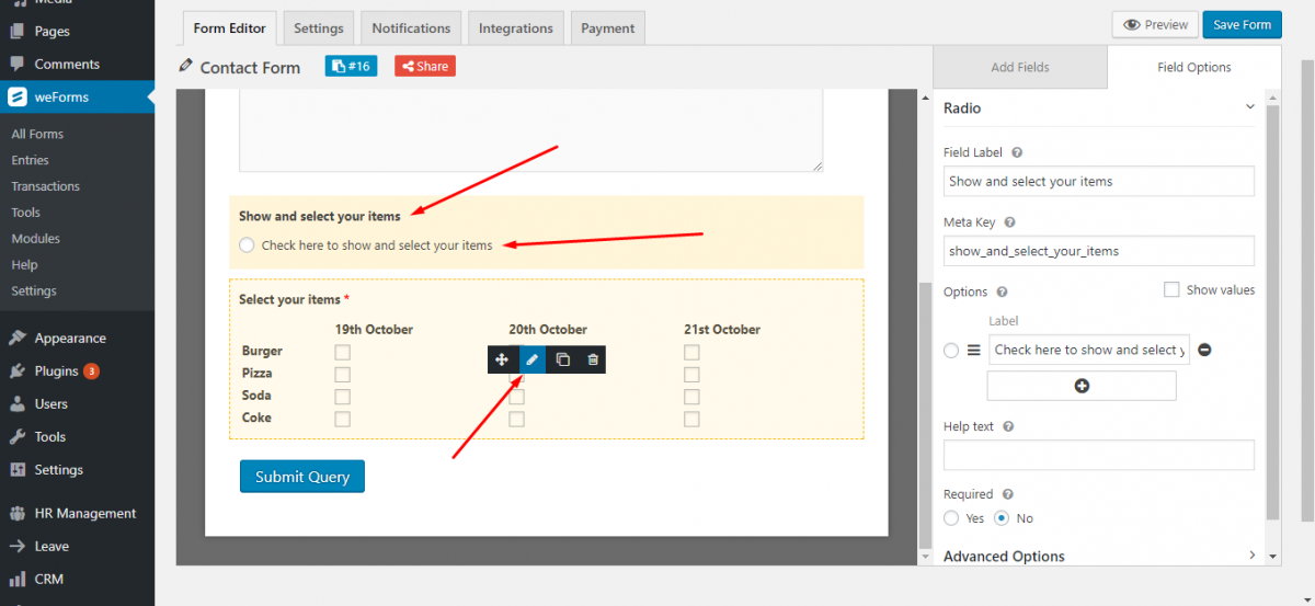 Checkbox Grid | weForms Pro