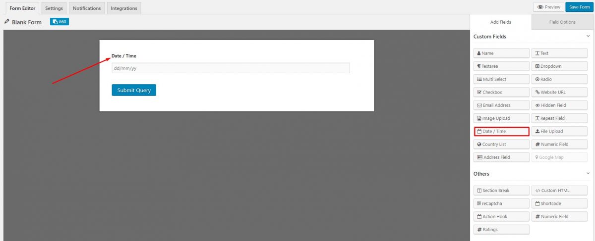 Date/Time Form Field | weForms Pro